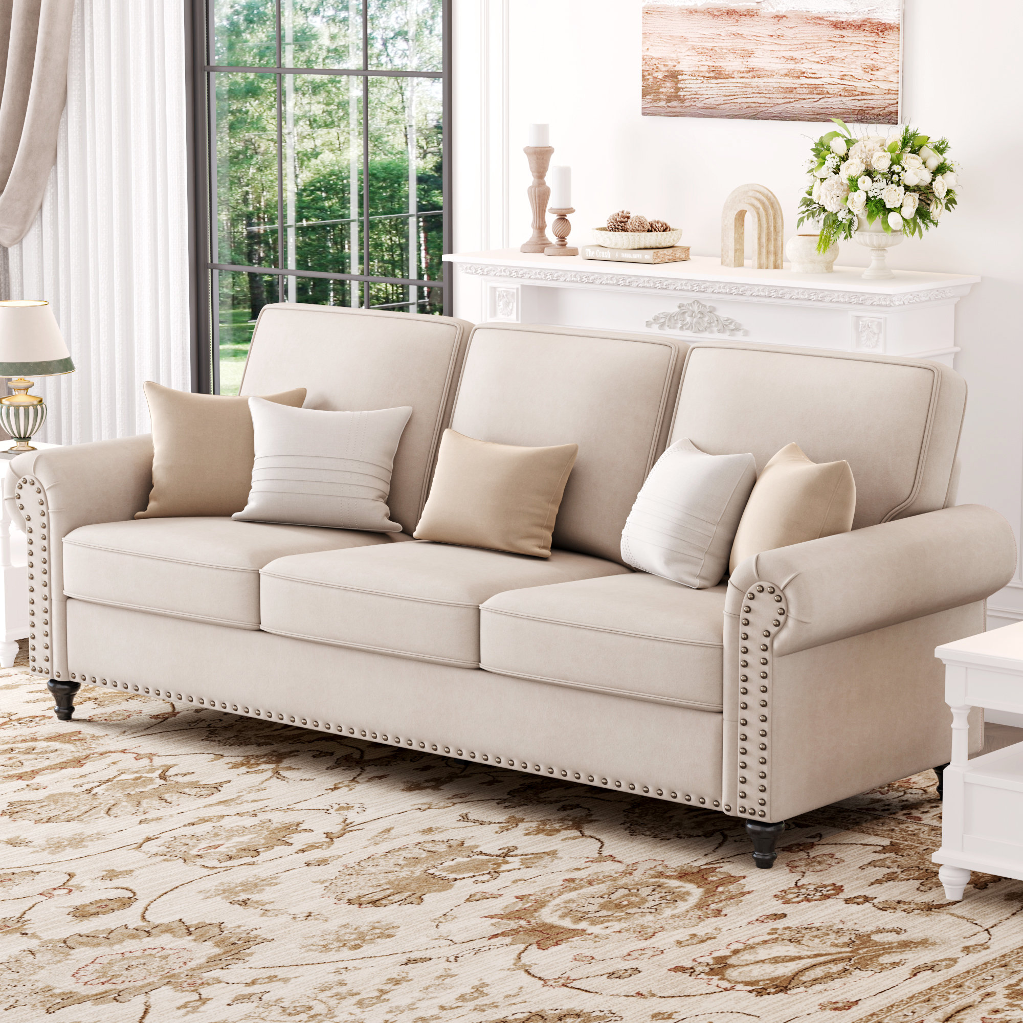 Charlton Home® 78.7" Upholstered 3 Seater Sofa, Beige & Reviews | Wayfair